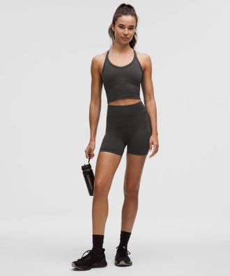 lululemon Get Low Trainingsshorts mit hohem Bund f&uuml;r Frauen - 13 cm - Gr&ouml;&szlig;e 10 in Black/Graphite Grey