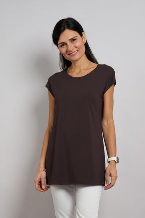 Seidel Moden Longshirt SEIDEL MODEN, Damen, Gr. 52, d&acute;braun, Jersey, Obermaterial: 94% Viskose, 6% Elasthan, normal Po-bedeckend, Rundhals, angeschnitten abgestepp