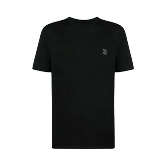 Brunello Cucinelli Homme, Tops, Noir, Taille: XL T-shirt en Coton Noir avec Logo Imprimé