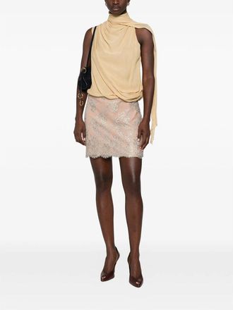 Valentino Floral Lace with Metallic Threading Skirt - Beige