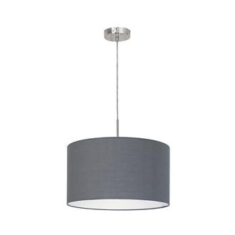 Eglo Hängelampe Pasteri, Textil Pendelleuchte über Esstisch, Deckenlampe hängend aus Metall in Silber mit Stoff Lampenschirm in Grau, E27 Fassung, Ø 38 cm