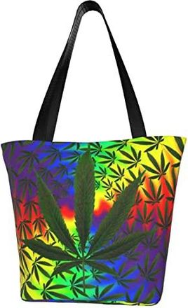 AOOEDM Rainbow Pot Leaves Sac d&eacute;picerie r&eacute;utilisable Sac &agrave; provisions Sac &agrave; bandouli&egrave;re d&eacute;contract&eacute; Sac &agrave; main pour hommes Femmes Sac de march&eacute; ECO Sac de pl
