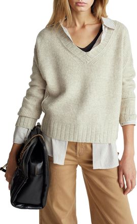 Benetton Damen Maglia Scollo V M/L 126wd402z Pullover, beige, M