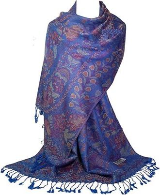 GFM MSC-B &Eacute;charpe style pashmina &agrave; motif floral cachemire mosa&iuml;que, bleu royal-Msc4-CRTNL
