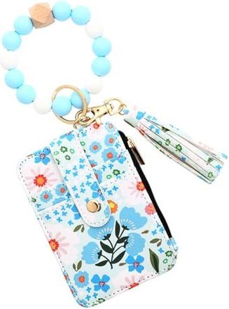 Generic Perle Porte-cl&eacute;s, Porte-Cl&eacute;s Tassel Portefeuille,Perl&eacute; Tassel Porte-cl&eacute;s Sac pour Carte de Cr&eacute;dit - Portefeuille en Cuir PU avec Bracelet pour Femmes,