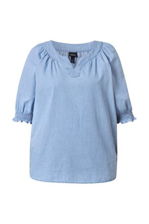 Ulla Popken Longbluse Bluse Jeansoptik Tunika-Ausschnitt Halbarm