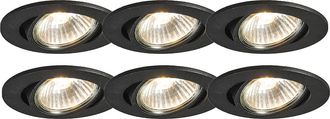 QAZQA Modern Set mit 6 Einbauspots schwarz neigbar - Cisco I Wohnzimmer I Schlafzimmer - Aluminium Rund - LED geeignet GU10