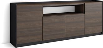 Skraut Home | Sideboard, Highboard | Kommode, Komodenschrank | 207x80x37 cm | 4 Türen | Wohnzimmer, Küche | Moderner Stil | Dunkler Eiche und Schwarz