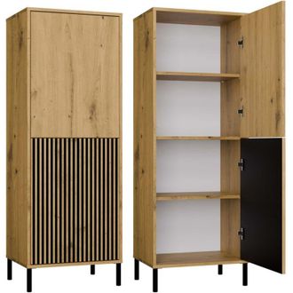 Topeshop Topeshop - kamaro - Armoire moderne 3 étagères et 2 portes - 147.5x53.5x40cm - Meuble de rangement - Chêne artisan