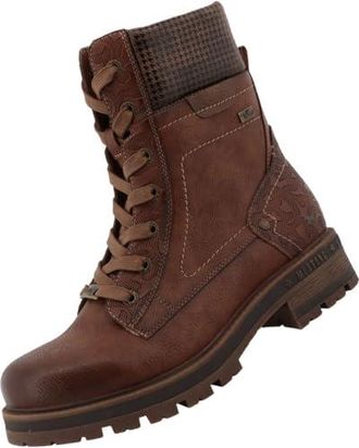 Mustang Jeans Bottines cognac &agrave; talon d&eacute;croch&eacute; bas avec des lacets et un zip lat&eacute;ral - Taille numeric_38