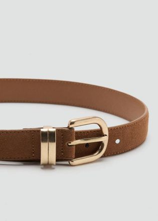 Mango Ceinture cuir su&egrave;de marron - Femme - S - MANGO