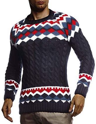 LEIF NELSON Pull norvégien en tricot pour homme avec col rond - Pull dhiver pour homme - Pour Noël et hiver - Motif norvégien - Coupe slim - Col rond - LN20757, b