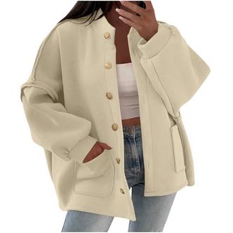 Generic Blouson bomber pour femme - Léger et élégant - Manches longues - Boutonné - Avec poches - Col montant - Veste de pilote surdimensionnée - Coupe ajusté