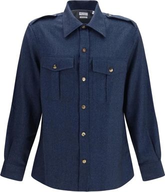 Brunello Cucinelli Chemise en laine avec poches plaqu&eacute;es - Femme - Chemises - Bleu - Taille: 40 FR