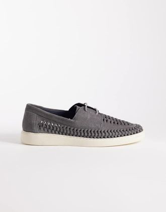 Asos Bootsschuhe aus grauem Leder mit Webdetail