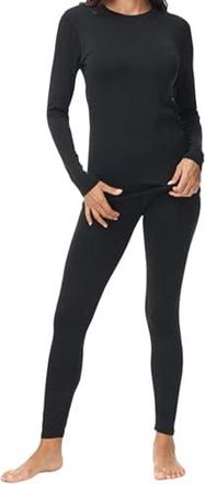 Generic Sous-v&ecirc;tements thermiques ultra fins sans couture pour femme avec couche de base doubl&eacute;e en polaire pour temps froid, Noir, XXL