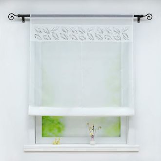 Joyswahl Voile Raffrollo mit Tunnelzug Transparente Bändchenrollo mit Blätter-Lasercut »Lilian« Schals Fenster Gardine BxH 100x140cm Weiß 1 Stück
