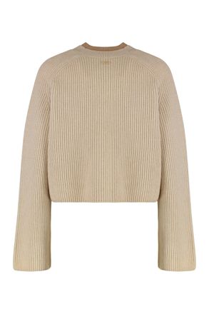 Max Mara Womens Ribbed Knit Crop Top Beige Wool Knitwear Sweater