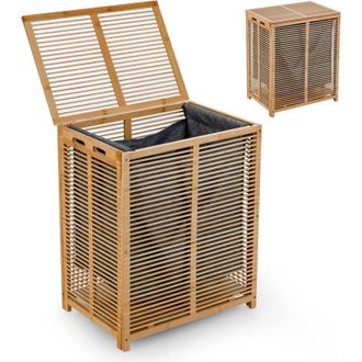 Costway W&auml;schekorb 80L, Bambus, mit Deckel & Griffen, herausnehmbarem W&auml;schesack, 50 x 35 x 62 cm - Costway