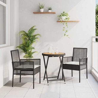 vidaXL 3-teiliges Garten-Bistro-Set mit Kissen Schwarz Poly-Rattan - Vidaxl
