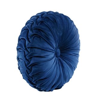 Lush D&eacute;cor Rundes Plissiertes weiches Samtkissen, 38,1 cm, Marineblau