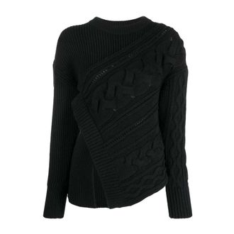 Alexander McQueen Asymmetrischer Wollpullover mit gerippten Details - - Knitwear - Damen - Schwarzk - M