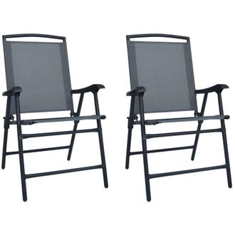vidaXL Vidaxl - Chaises de jardin pliables lot de 2 Textil&egrave;ne Gris