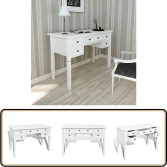vidaXL Bureau blanc à 5 tiroirs - Bureau Blanc - Bureau Moderne - Meuble De Bureau - Bureau Avec Tiroirs - Mobilier De Chambre
