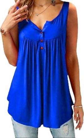 Generic Débardeur de cérémonie confortable sans manches ample à boutons pour femme, chemisier dété à col en V avec boutons, bleu, 6XL Grande taille