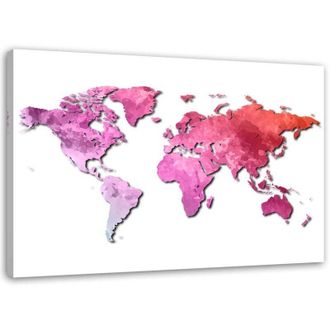 Feeby Tableau sur toile Carte du monde rose 90x60