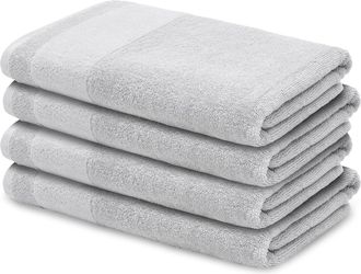 Looks by Wolfgang Joop 4X Handtuch 50x100 cm - 100% Baumwolle Luxus Handtücher mit Aufhänger & Logostick, 4er Set Handtücher hellgrau