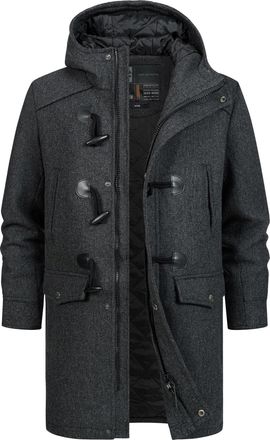 Indicode Herren Liam Dufflecoat | Wintermantel Wollmantel Herrenmantel Mantel f&uuml;r M&auml;nner Black mix, XXL