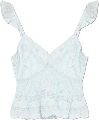 LoveShackFancy Loveshackfancy, Femme, Tops, Bleu, Taille: 38 FR Lainie Floral Cotton Top