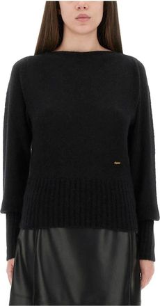 Tom Ford Femme, Pulls, Noir, Taille: 42 FR Pull en maille cachemire m&eacute;lang&eacute; &agrave; ourlet c&ocirc;tel&eacute;