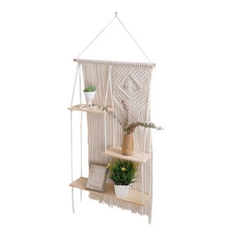 Generic Boho Wandregal 3 Ebenen Pflanzenregal - Rustikale Boho Home Decoration, Schwimmende Seile Regale Wandregale, Makramee Wandbeh&auml;nge f&uuml;r Pflanzen, B&uuml;cher