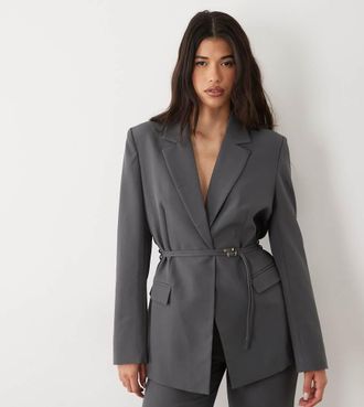 KAIIA Exclusivit&eacute; - Kaiia - Blazer oversize densemble cintr&eacute; &agrave; la taille style ann&eacute;es 90 - Anthracite-Gris