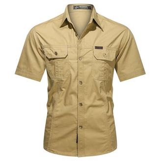 Generic Chemises pour homme adulte en coton, chemise &agrave; manches courtes, grande taille, chemise de travail ajust&eacute;e, chemise boutonn&eacute;e, v&ecirc;tements de travail r&eacute;s