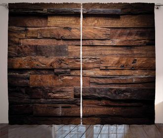 Abakuhaus Schokolade Rustikaler Vorhang, Raue Dunkle Holz, Wohnzimmer Universalband Gardinen mit Schlaufen und Haken, 280 x 260 cm, Dunkelbraun Braun