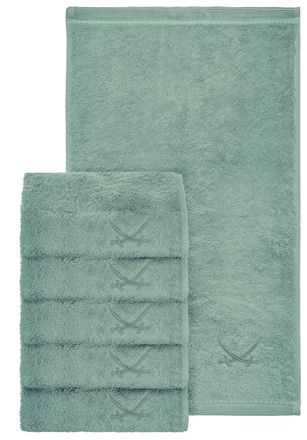 Sansibar 6er Set G&auml;stetuch 30x50 cm - Saugstarkes Frotteetuch aus 100 % Baumwolle - Oeko-TEX Zertifiziert- Sylt-Design mit gesticktem S&auml;bel-Logo - Smaragd