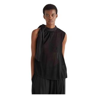 Meimeij Femme, Blouses et Chemises, Noir, Taille: 44 FR Top en maille trap&egrave;ze avec lien &agrave; l&eacute;paule