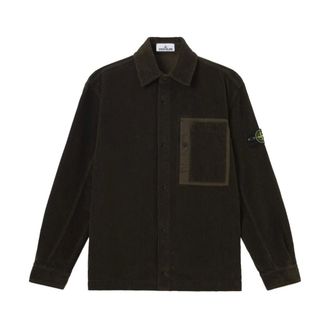 Stone Island Homme, Chemises, Gris, Taille: M Surchemise en velours c&ocirc;tel&eacute;