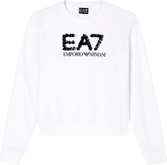Emporio Armani Emporio Armani Ea7, Femme, Sweatshirts et sweats &agrave; capuche, Blanc, Taille: 36 FR SweaT-shirt ras du cou en m&eacute;lange de coton