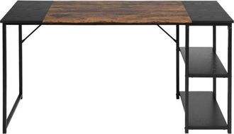 Furniture R FurnitureR Poste de travail informatique, bureau avec 2 niveaux de rangement pratiques, grande table de travail, brun et noir r&eacute;tro, 140 x 60 x 74 cm
