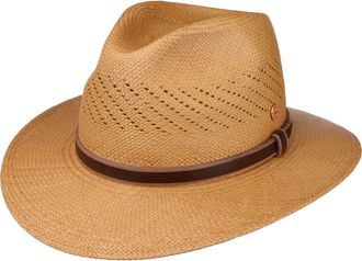 Mayser Piero Panamahut Traveller Strohhut Ledergarniturband Herren Sommer Made in EU Camel 57 cm