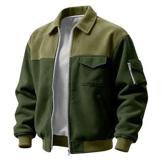 Generic Veste bomber r&eacute;tro pour homme - Veste de travail classique - Bloc de couleurs - Veste cargo avec de nombreuses poches - Veste de transition avec ferme