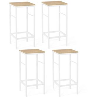 IDMarket Idmarket - Lot de 4 tabourets de bar detroit design industriel bois et m&eacute;tal blanc