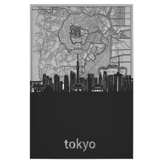 artboxONE Poster 30x20 cm St&auml;dte Tokyo Skyline map Grey hochwertiger Design Kunstdruck - Bild Tokyo Asia Building