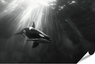 Islandburner XXL Bild Poster Orca im Sonnenlicht unter Wasser für Badezimmer Naturliebhaber Wellness-Oase Premium Bilder Fotodruck