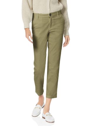 Amazon Essentials Damen Khakifarbene, Dehnbare Slim-Fit-Hose mit mittelhohem Bund (In Übergröße erhältlich), Verwaschenes Olivgrün, 34