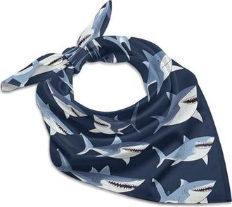 Generic Écharpe carrée légère en soie motif requin de mer dessin animé, écharpe pour cheveux, foulard respirant, cadeau pour homme et femme, multicolore, 46x4